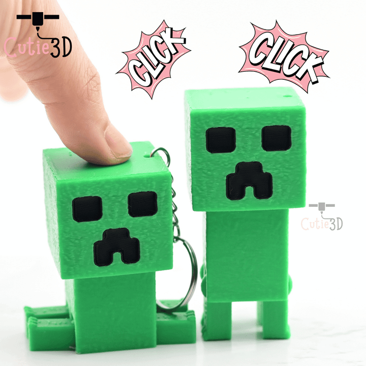 3D Printable Cutie3D Articulated Minecraft Creeper Keycap Fidget Clicker Keychain - Cute ...